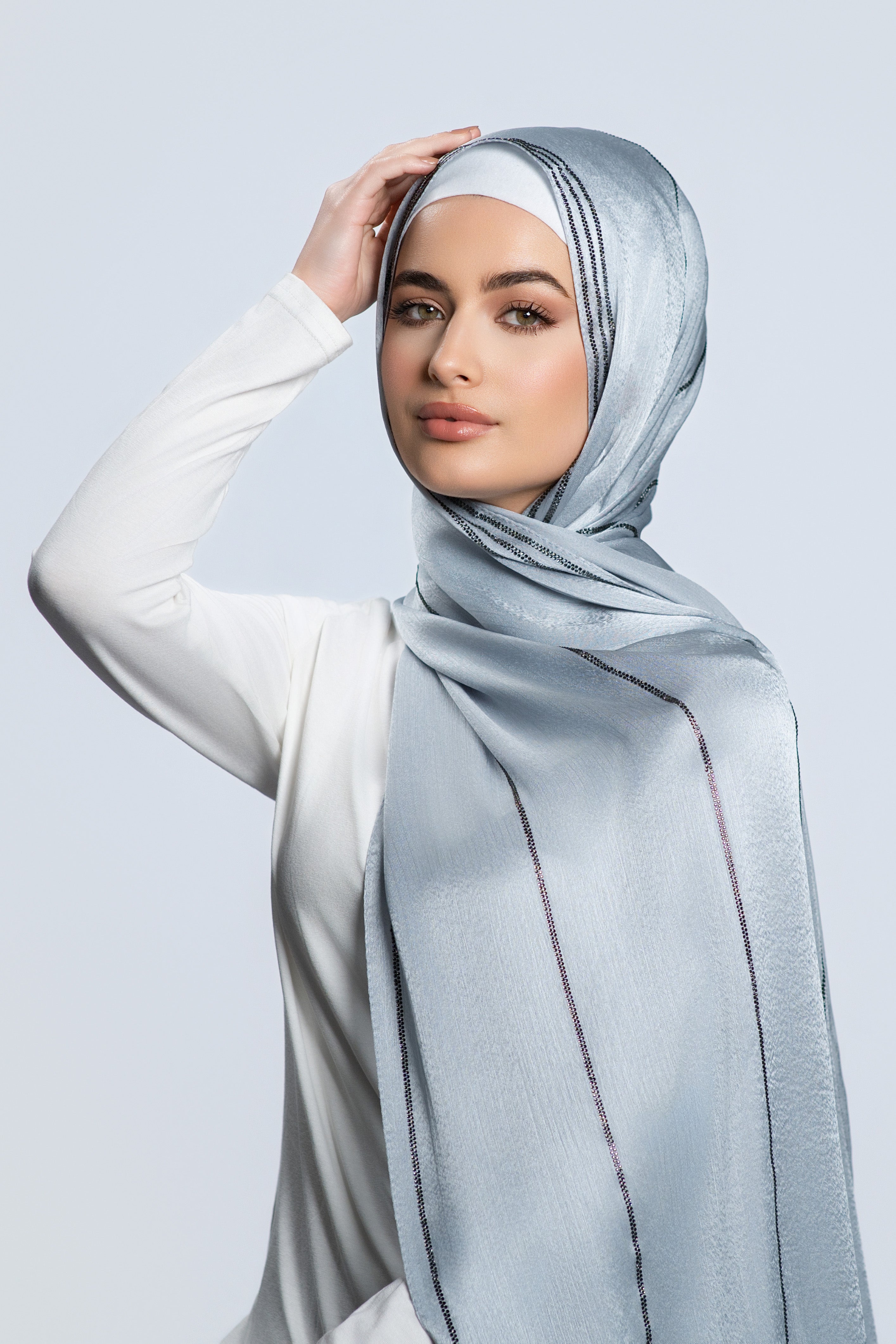 Luxury Satin Silk Scarf with Swarovski Crystals – Türk Sarayı